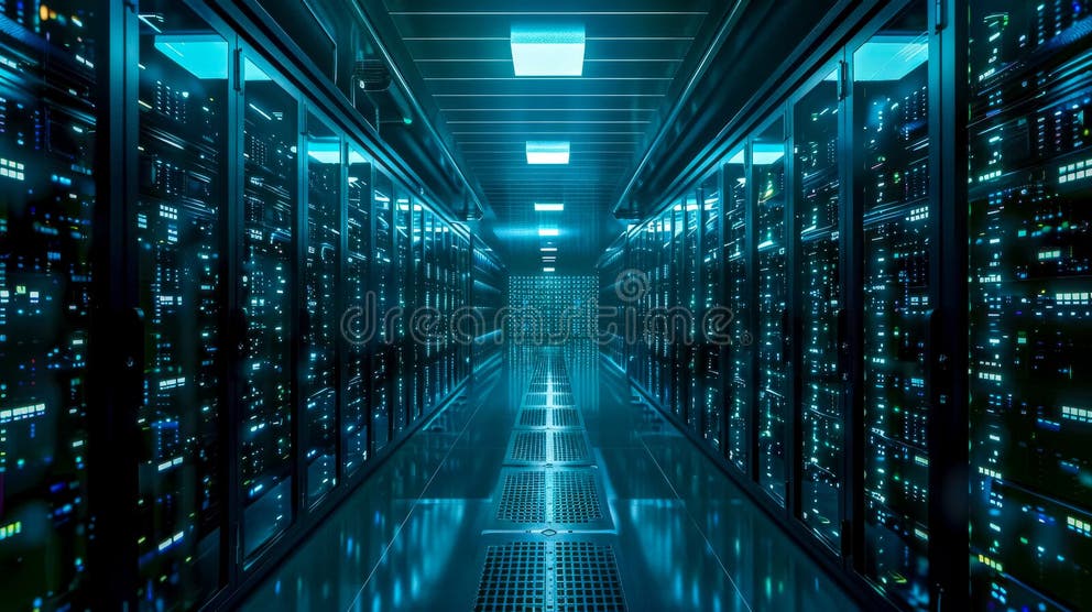 Server Room Hosting Powerful Hardware Equipment Operating with Lights ...