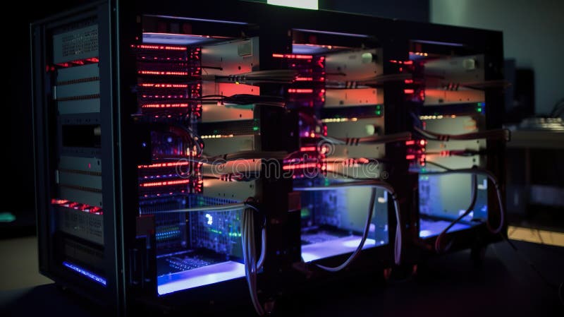 Server Room Illuminated by Glowing Lights and Indicators, AI Generative ...