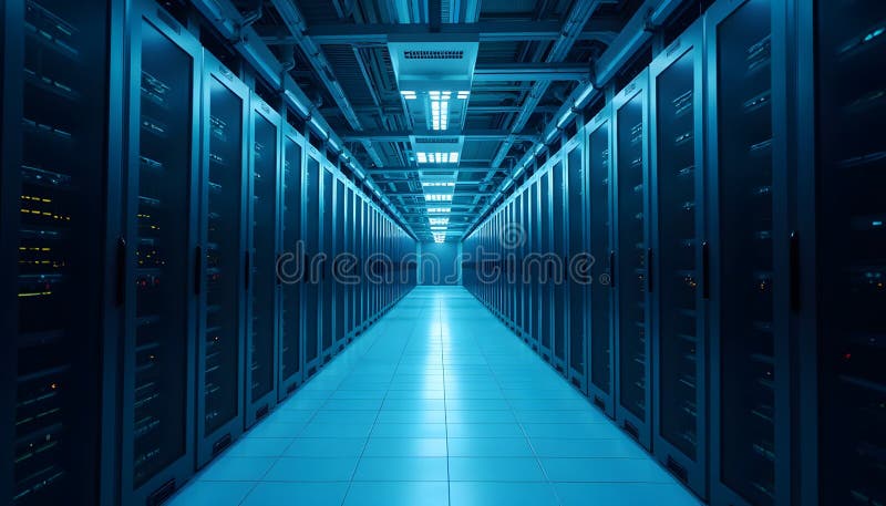 Server Room Interior with Blue Lighting Stock Image - Image of light ...