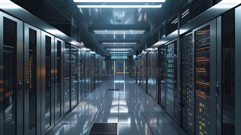 A Server Room Interior within a Bustling Datacenter, Where Rows of ...