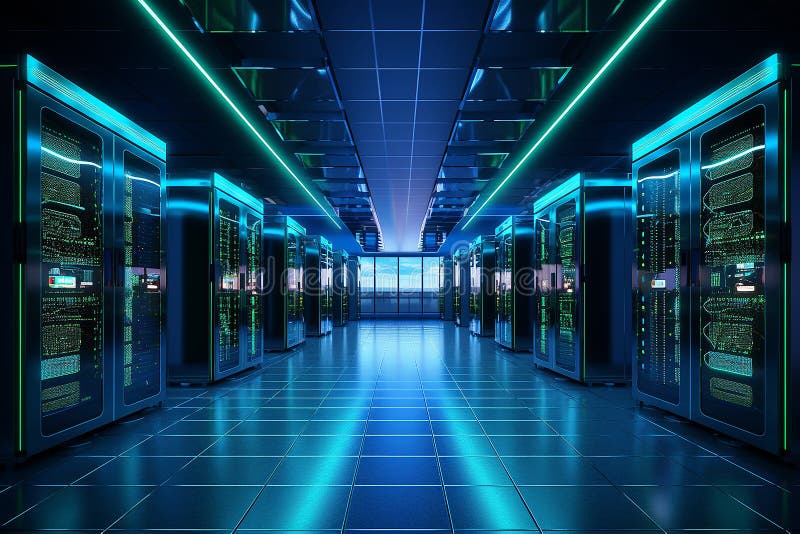 Server Room Interior in Data Center, Generative AI Stock Illustration ...
