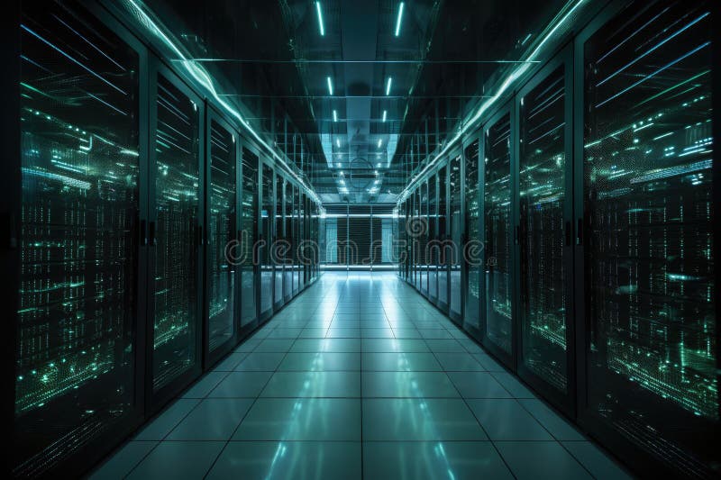 Server Room Interior. Data Center. Generative AI Stock Illustration ...