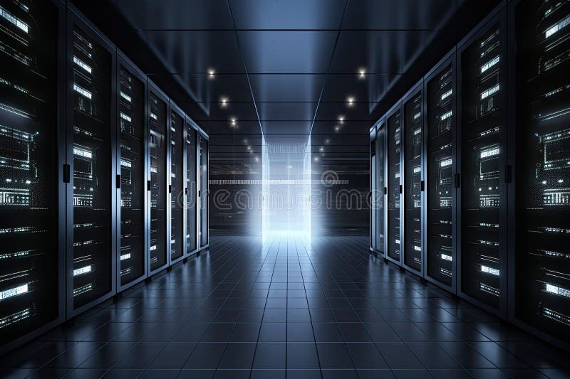 Server Room Interior. Data Center. Generative AI Stock Illustration ...