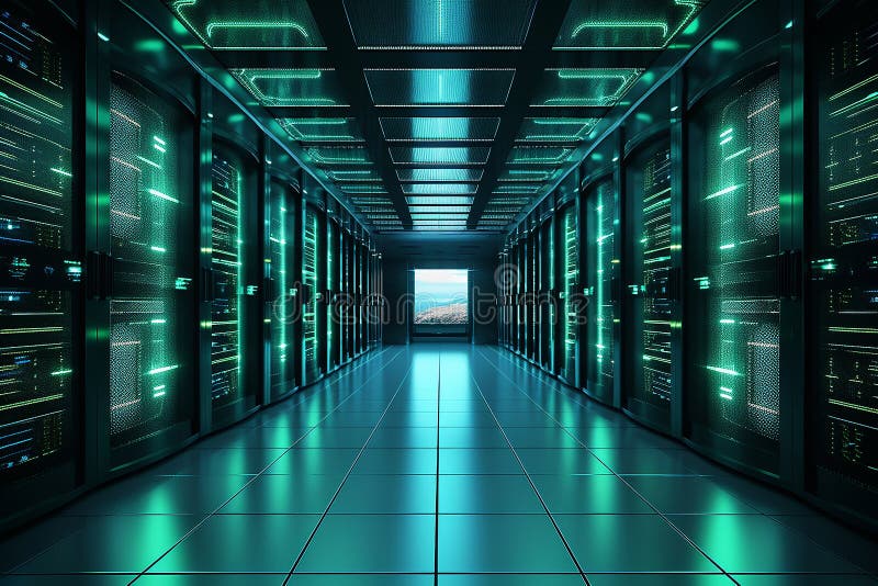 Server Room Interior in Data Center, Generative AI Stock Illustration ...