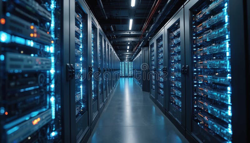 Server Room Interior Inside Datacenter. Racks of Servers, Network Hardware, Data Storage Stock ...