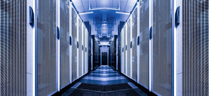 Server Room in Big Data Center with Binary Code Design. Modern Interior ...