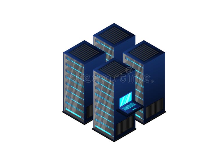 Server Room Isometric, Cloud Storage Data, Data Center, Big Data Processing and Computing ...