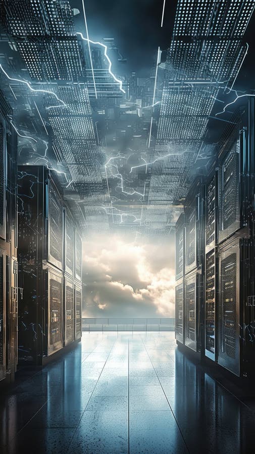 Server Room with Lightning Coming Out of it Stock Photo - Image of ...