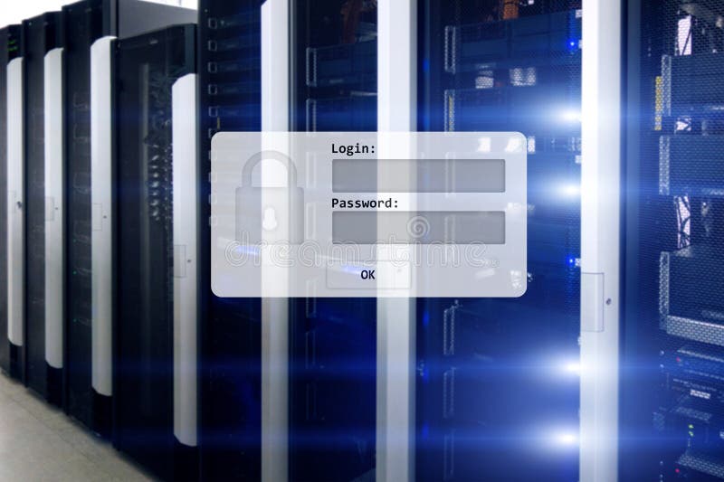 Server Room, Login and Password Request, Data Access and Security ...