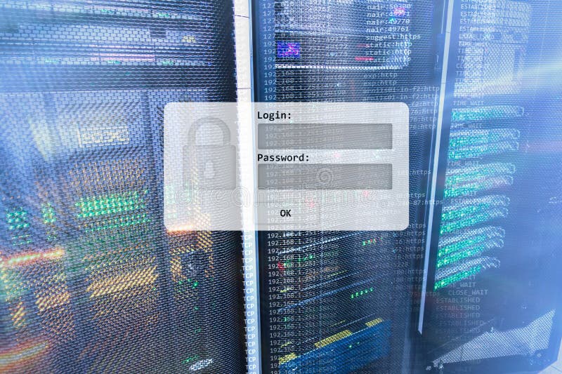 Server Room, Login and Password Request, Data Access and Security ...