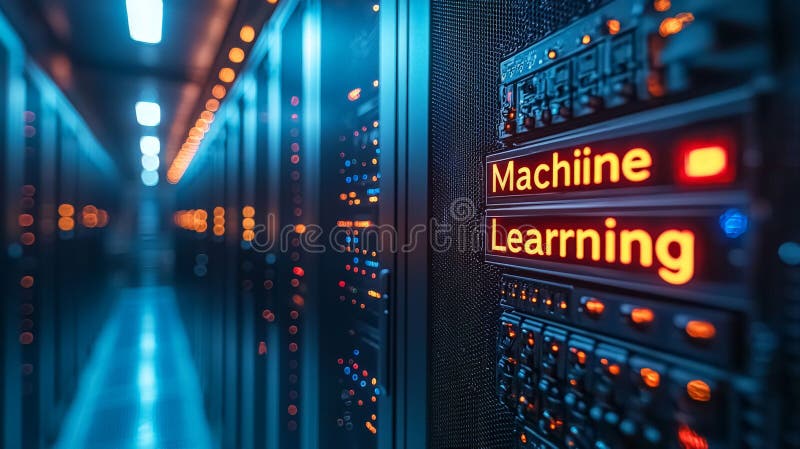 Server Room with Machine Learning Illuminated Signage Stock Photo ...