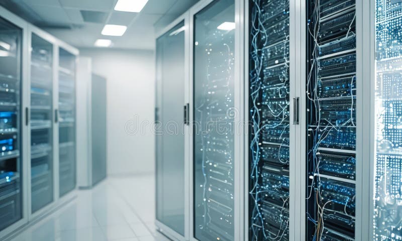 Server Room with Many Servers and Stock Illustration - Illustration of ...