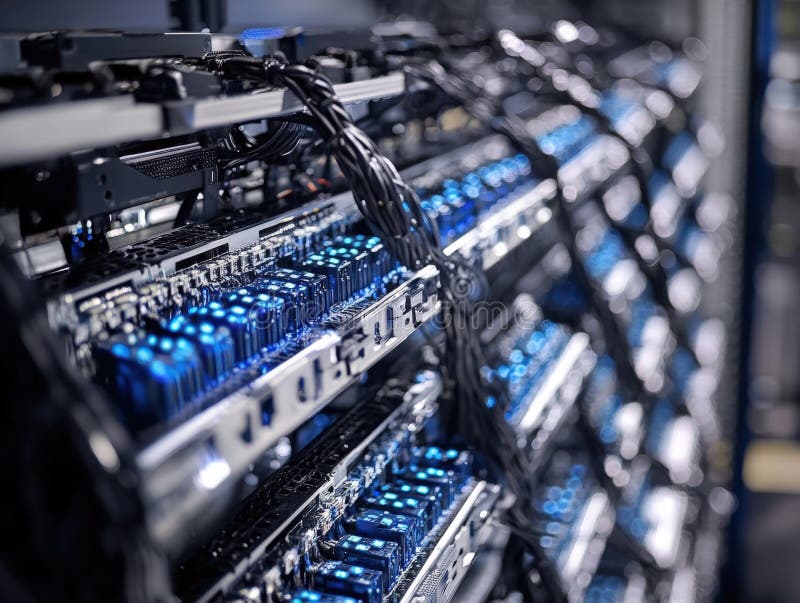 A Server Room with Many Servers Stacked on Top of Each Other Stock ...