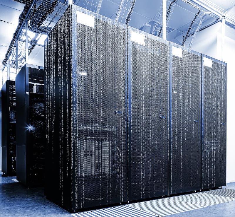 Server Room with Matrix Code Stock Image - Image of hardware, design ...
