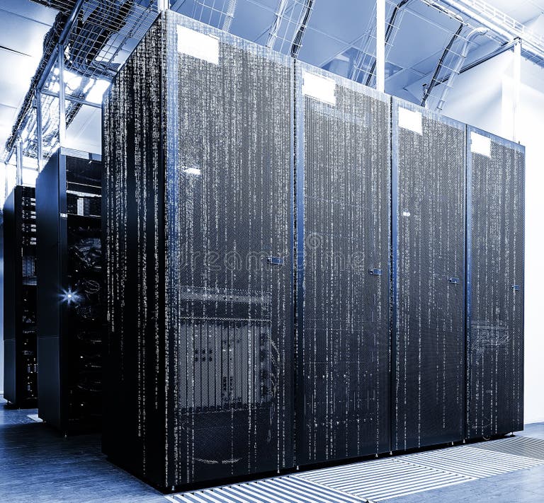 Server Room with Matrix Code Stock Image - Image of hardware, design ...