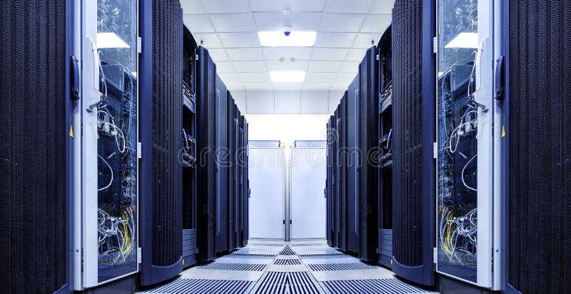 Server Room with Modern Equipment in the Data Center Black and White ...