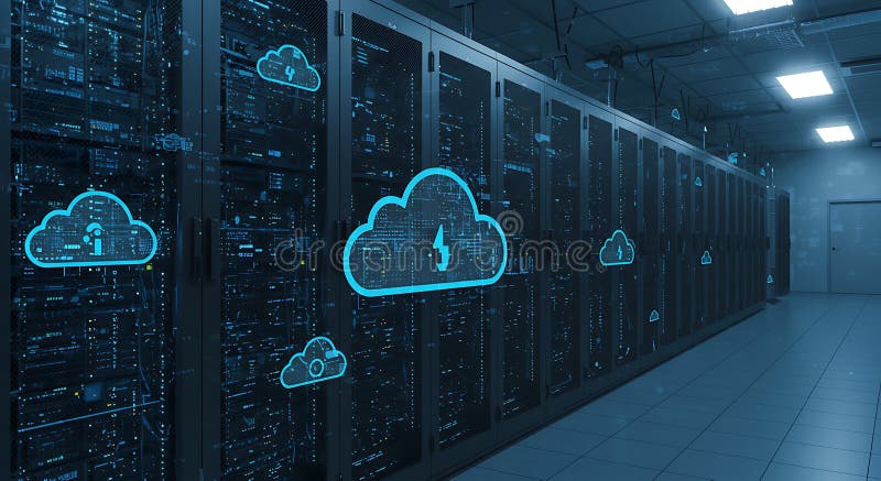 Server Room with Multiple Data Racks Aligned in Rows, Filled with ...