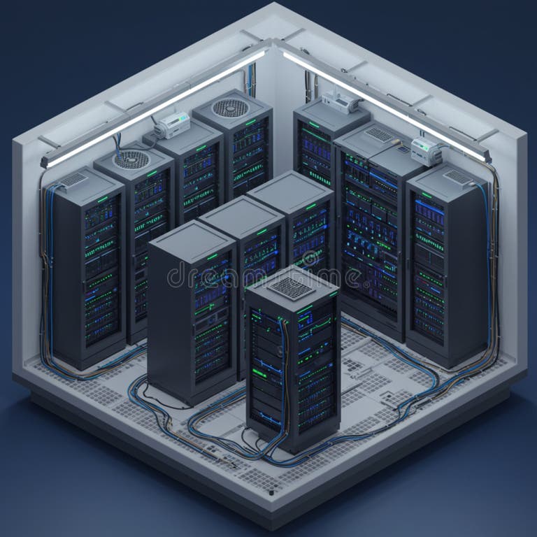 A Server Room with Multiple Tall, Black Server Racks Arranged in a ...