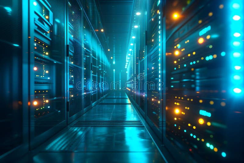 Server Room with Neon High Contrast Lighting Stock Image - Image of ...