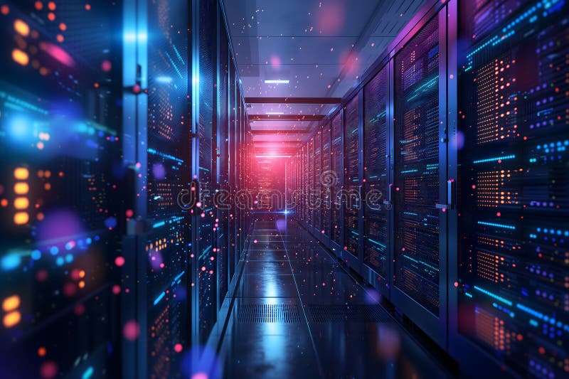 Server Room with Neon High Contrast Lighting Stock Image - Image of ...