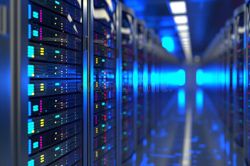 Server Room with Neon High Contrast Lighting Stock Illustration ...