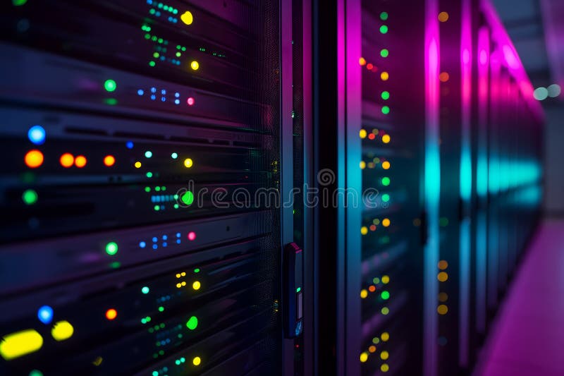 Server Room with Neon High Contrast Lighting Stock Photo - Image of ...