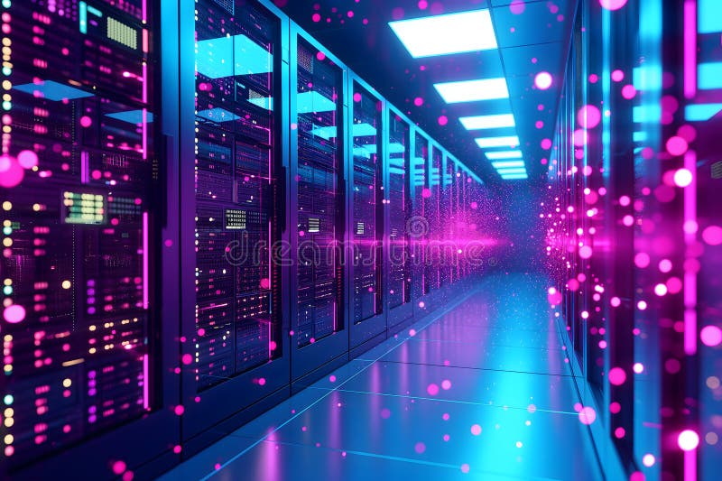 Server Room with Neon High Contrast Lighting Stock Image - Image of ...