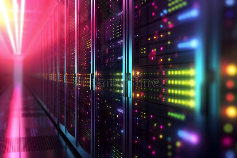 Server Room with Neon High Contrast Lighting Stock Photo - Image of ...