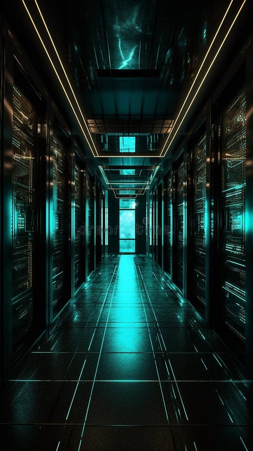 Server Room Neon Lighting stock illustration. Illustration of server ...