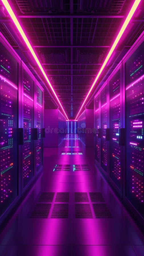 Server Room with Neon Lights, Digital Technology Concept Stock Image ...