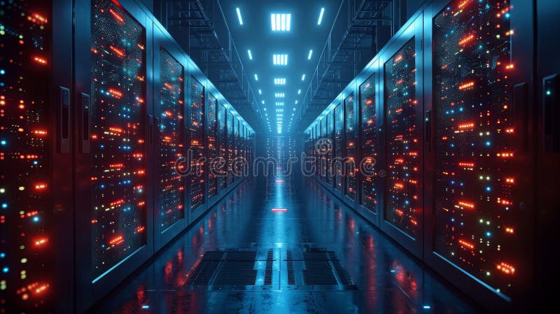 Server Room with Neon Lights. Efficiency in Design Stock Illustration ...