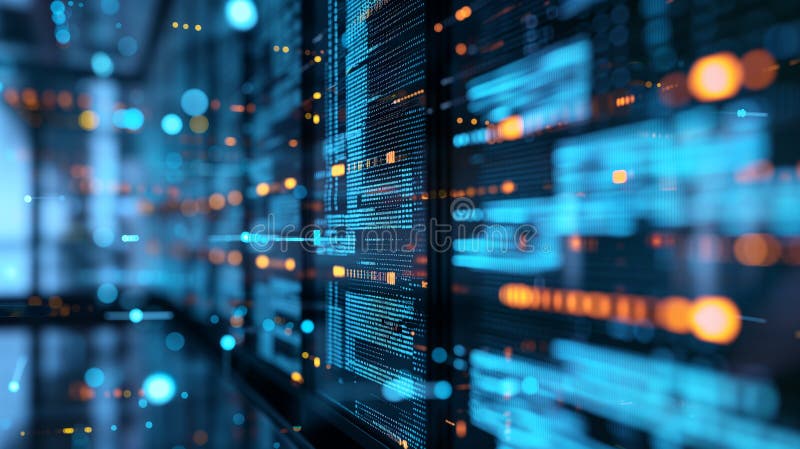 Server Room With Node Base Programming Data Design Ncept Of Big Data Storage And Cloud
