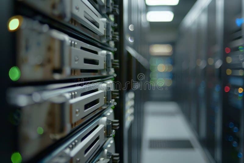 Server Room with Numerous Racks Holding Powerful Computers is Running ...