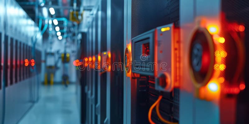 A Server Room with Overheating Equipment, Fans Working at Full Capacity ...