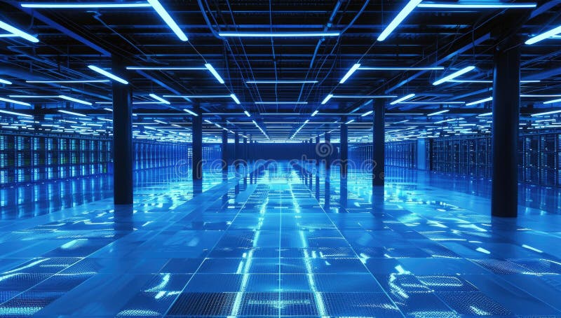 A Server Room Packed with Numerous Servers and Illuminated by Blue ...
