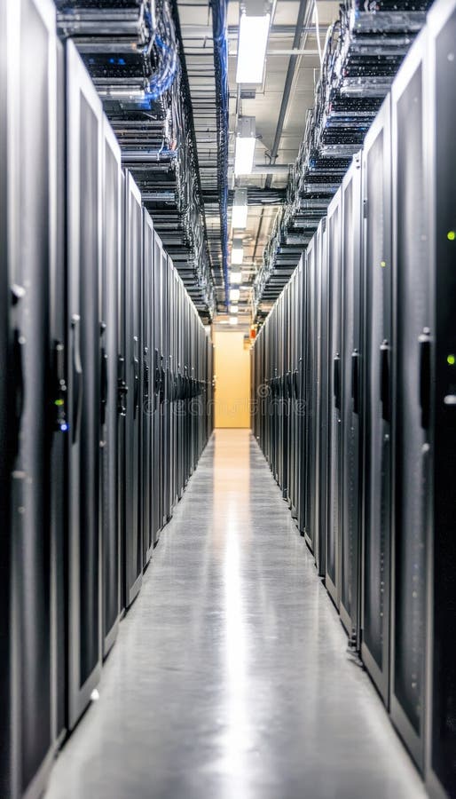 Server Room Perspective a Corridor Lined with Data Servers, Modern Data ...
