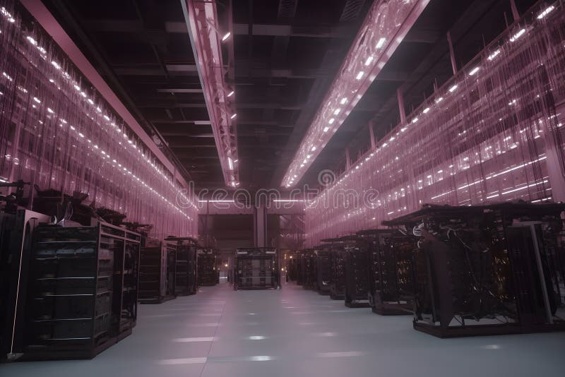 Server Room in Pink Colors. Modern Telecommunications Stock Photo ...