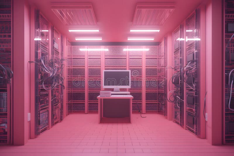Server Room in Pink Colors. Modern Telecommunications Stock ...