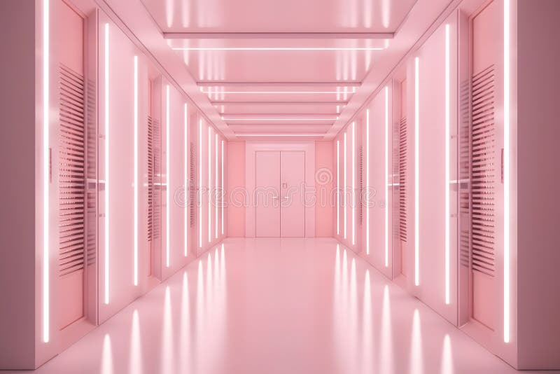 Server Room in Pink Colors. Modern Telecommunications Stock Photo ...