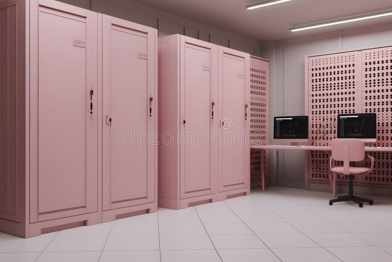 Server Room in Pink Colors. Modern Telecommunications Stock Image ...