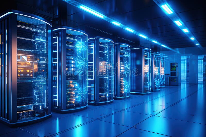 Server Room with Powerful Computers Storing Large Amounts of Data ...