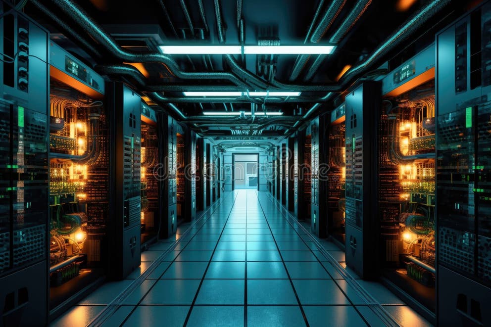 Server Room Powering Ai Algorithms in Data Center Stock Illustration - Illustration of digital ...