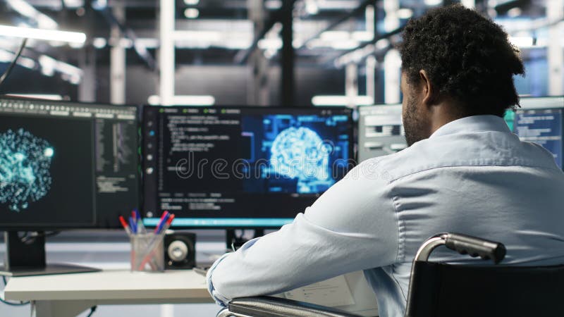 Server Room Programmer with Paraplegia Interprets AI Data Analytics Graphs Stock Photo - Image ...