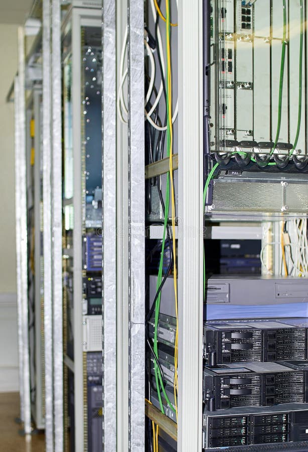 Server Room with Rack Mounted Routers Switches and Communication Stock ...