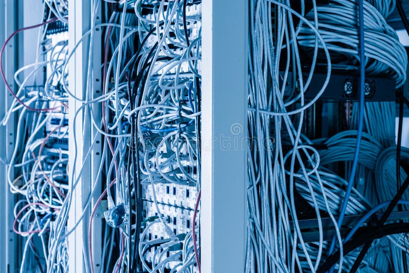 Server Room Rack with Tangled Network Cables Creating Messy Unti Stock ...