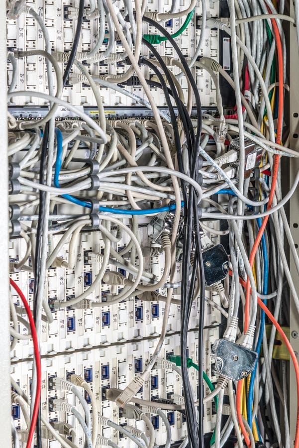 Server Room Rack with Tangled Network Cables Creating Messy Unti Stock ...