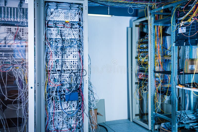 Server Room Rack with Tangled Network Cables Creating Messy Unti Stock ...