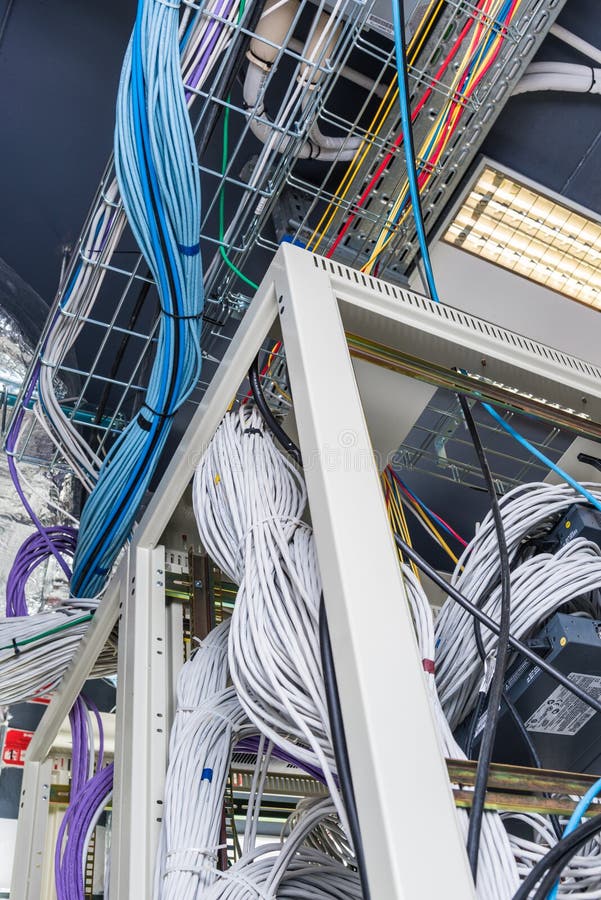 Server Room Rack with Tangled Network Cables Creating Messy Unti Stock ...