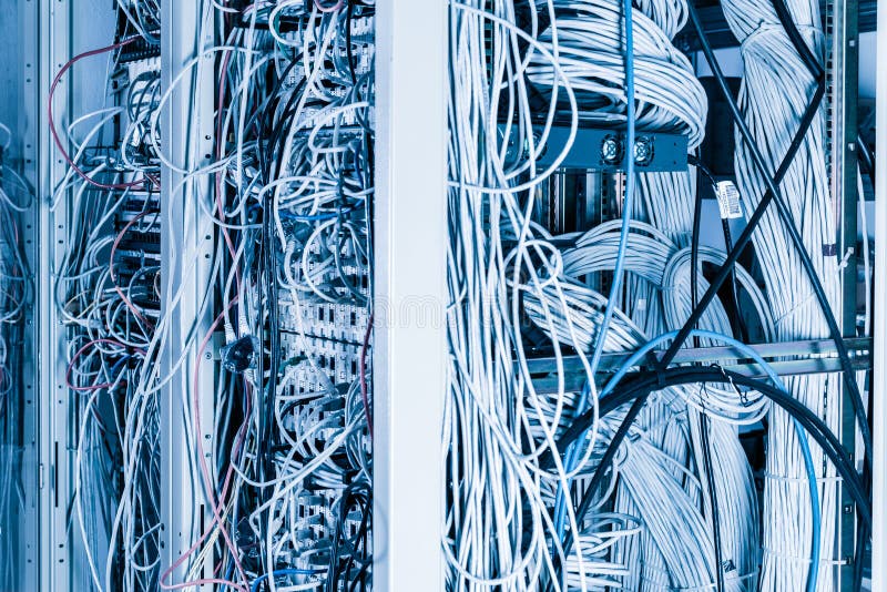 Server Room Rack with Tangled Network Cables Creating Messy Unti Stock ...