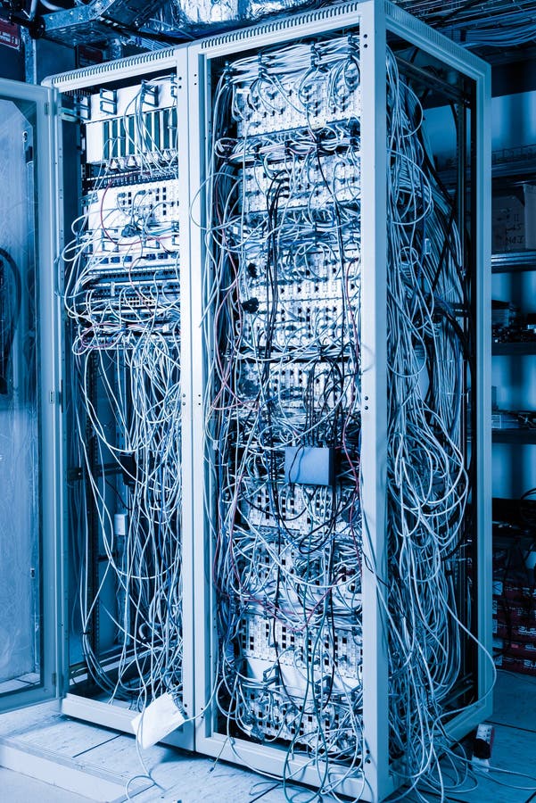 Server Room Rack with Tangled Network Cables Creating Messy Unti Stock ...